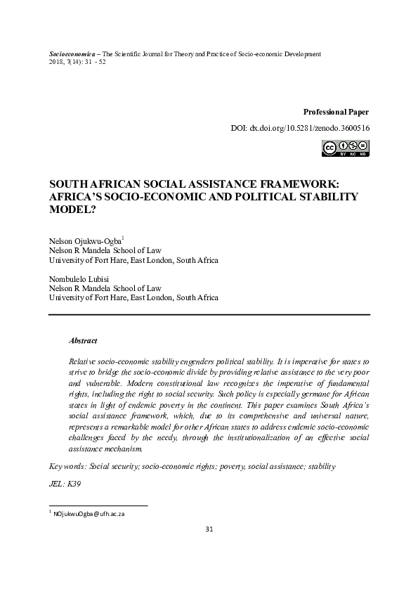 (PDF) South African Social Assistance Framework: Africa’s Socio ...