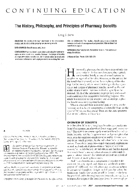 (PDF) The History, Philosophy, and Principles of Pharmacy Benefits