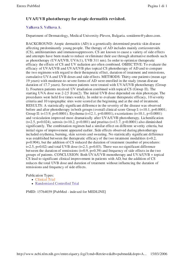 (PDF) UVA/UVB phototherapy for atopic dermatitis revisited