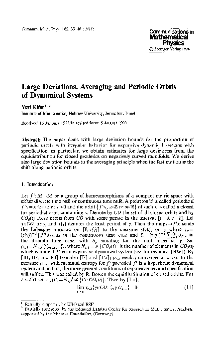 (PDF) Large deviations, averaging and periodic orbits of dynamical systems