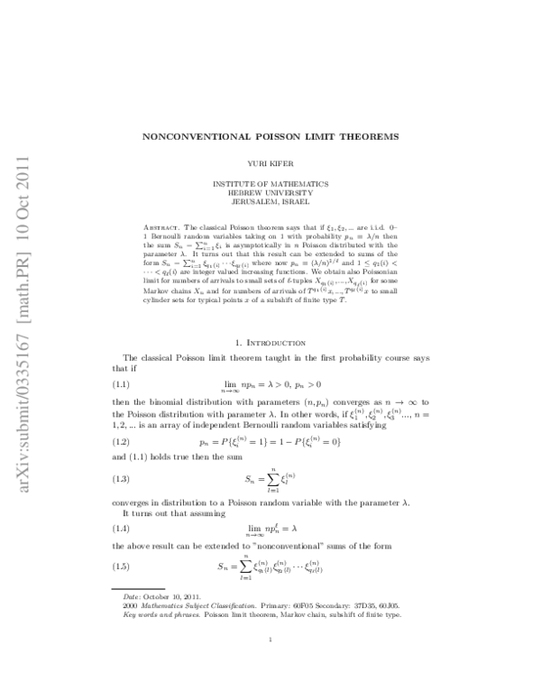 Pdf Nonconventional Poisson Limit Theorems 3974