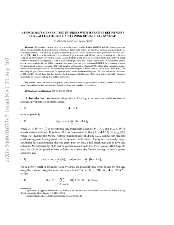 (PDF) Approximate Generalized Inverses with Iterative Refinement for $\epsilon$-Accurate ...