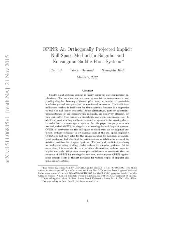 (PDF) OPINS: An Orthogonally Projected Implicit Null-space Method for Singular and Nonsingular ...