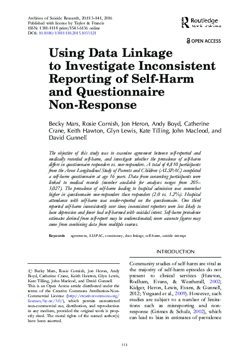 (PDF) Using Data Linkage to Investigate Inconsistent Reporting of Self ...