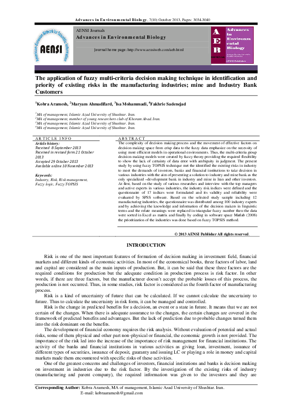 Pdf The Application Of Fuzzy Multi Criteria Decision Making Technique