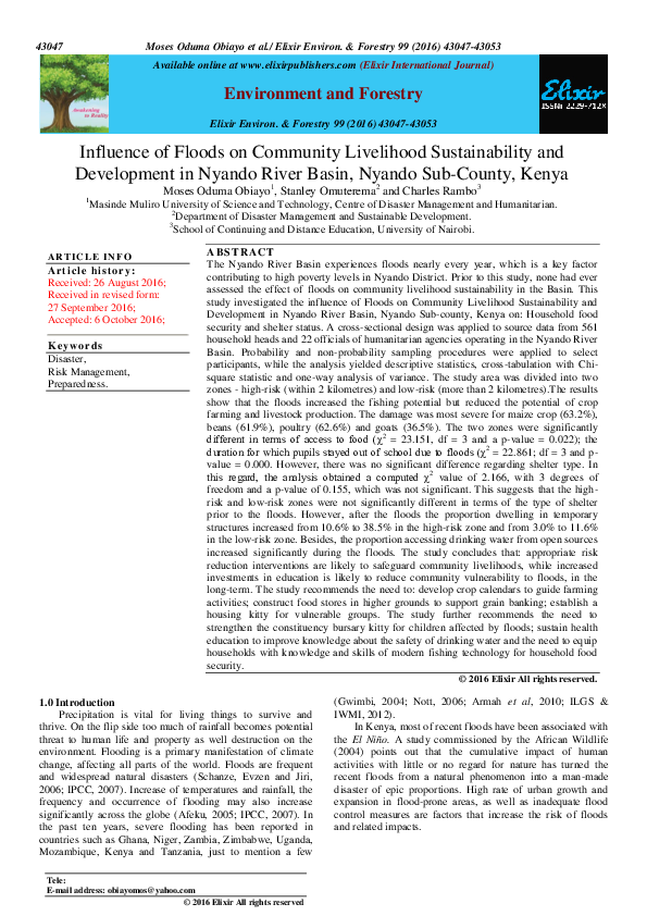 (PDF) Influence of Floods on Community Livelihood Sustainability and ...