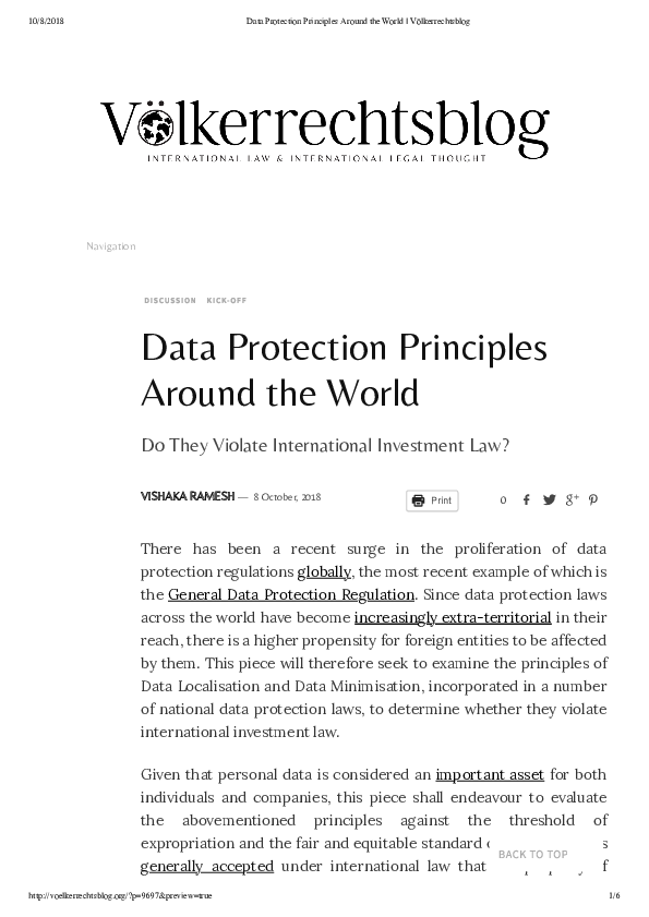 (PDF) Data Protection Principles Around the World: Do They Violate ...
