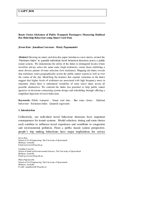 (PDF) Route choice stickiness of public transport passengers: Measuring ...