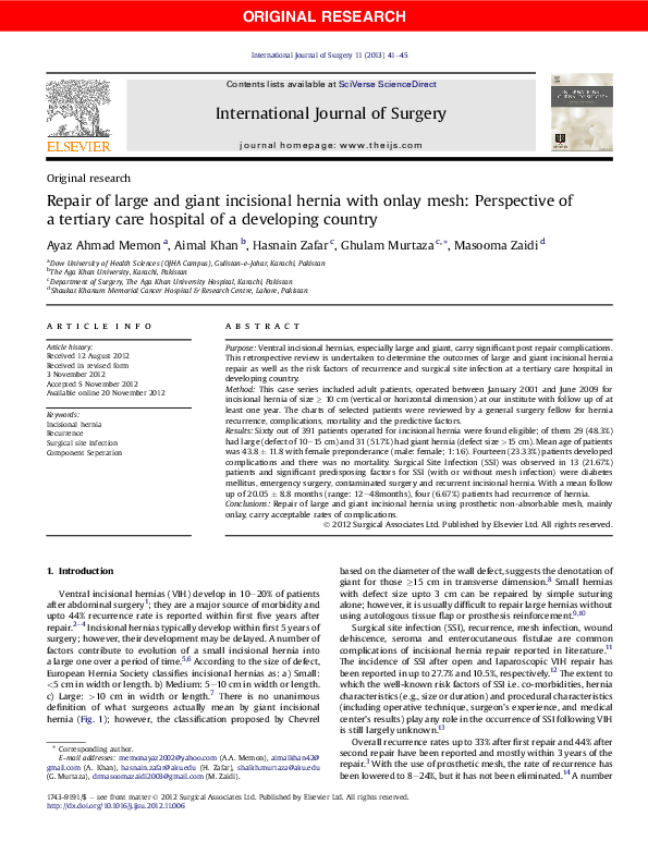 (PDF) Repair of large and giant incisional hernia with onlay mesh ...