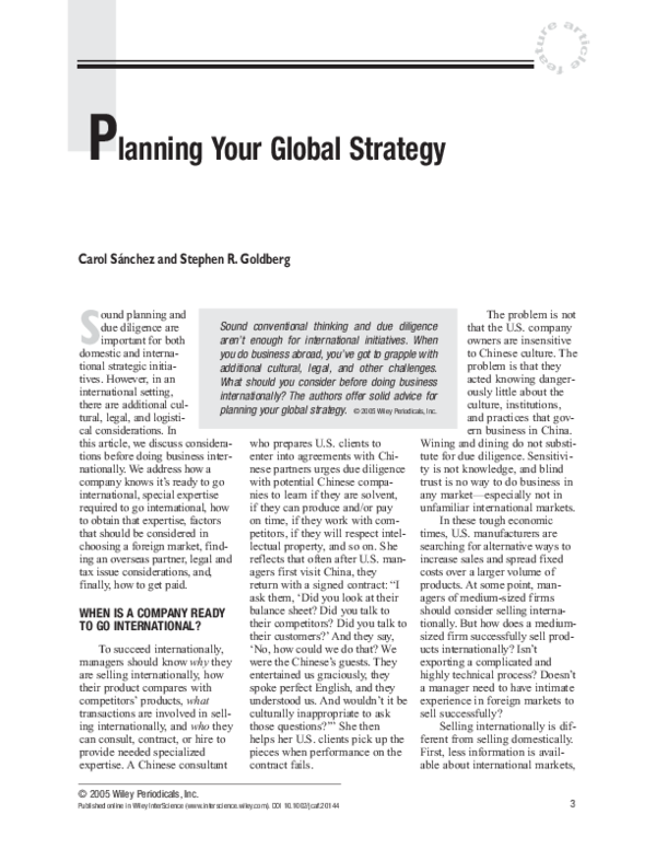 (PDF) Planning your global strategy