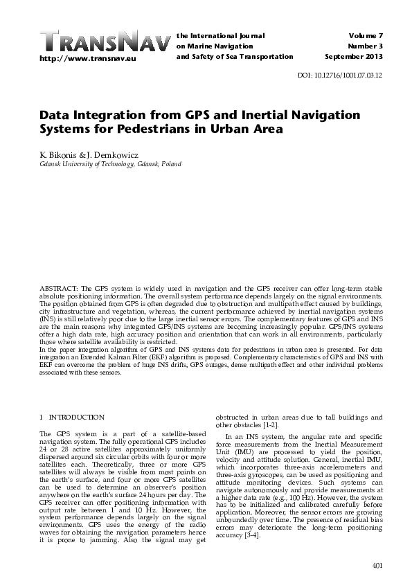 (PDF) Data Integration from GPS and Inertial Navigation Systems for ...