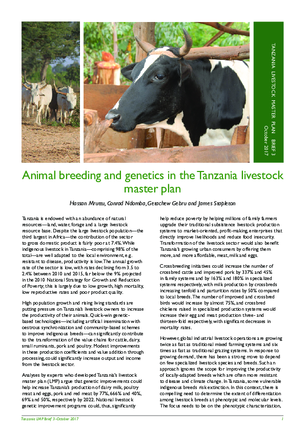 (PDF) Animal breeding and genetics in the Tanzania livestock master plan