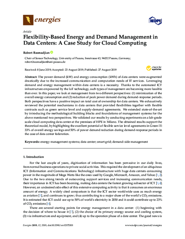 (PDF) Flexibility-Based Energy and Demand Management in Data Centers: A Case Study for Cloud ...