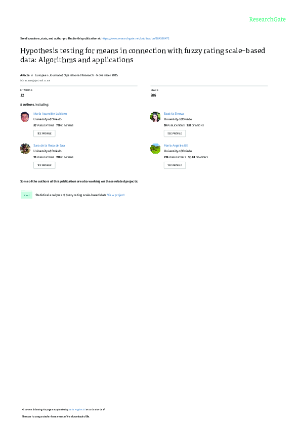 Pdf Hypothesis Testing For Means In Connection With Fuzzy Rating Scale Based Data Algorithms 1439