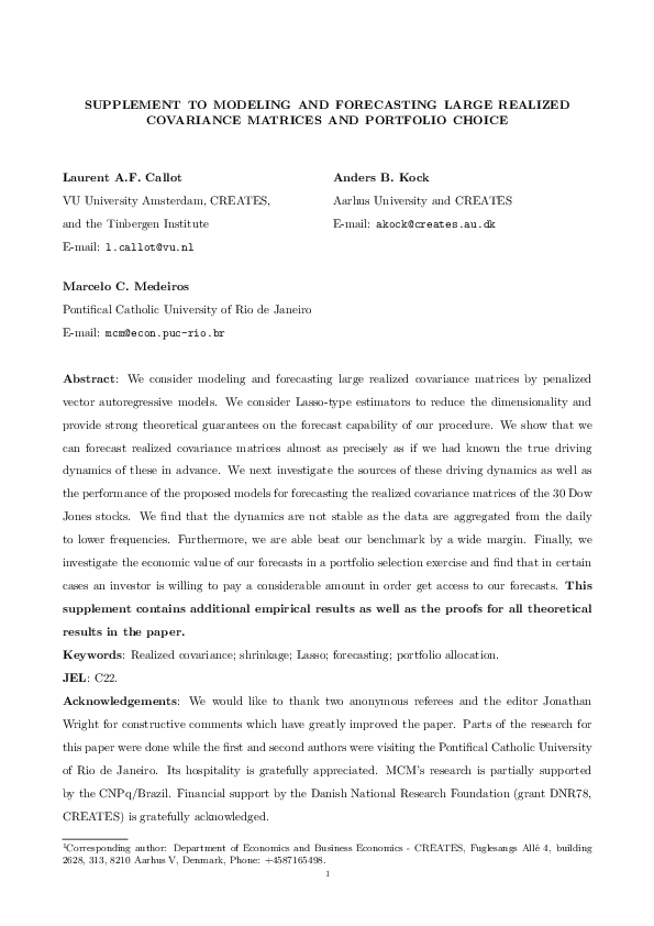 Pdf Supplement To Modeling And Forecasting Large Realized Covariance Matrices And Portfolio Choice
