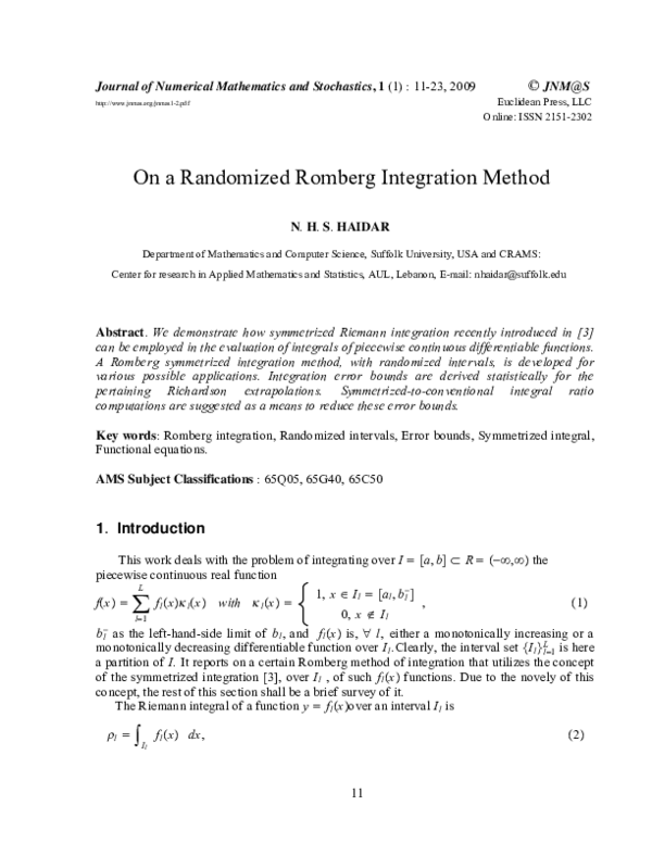 (PDF) On a Randomized Romberg Integration Method