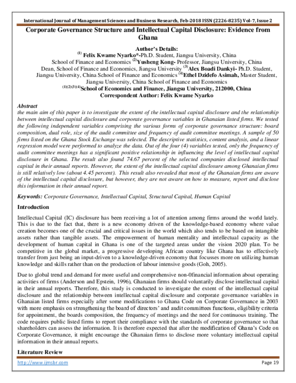 (PDF) Corporate Governance Structure and Intellectual Capital Disclosure: Evidence from Ghana