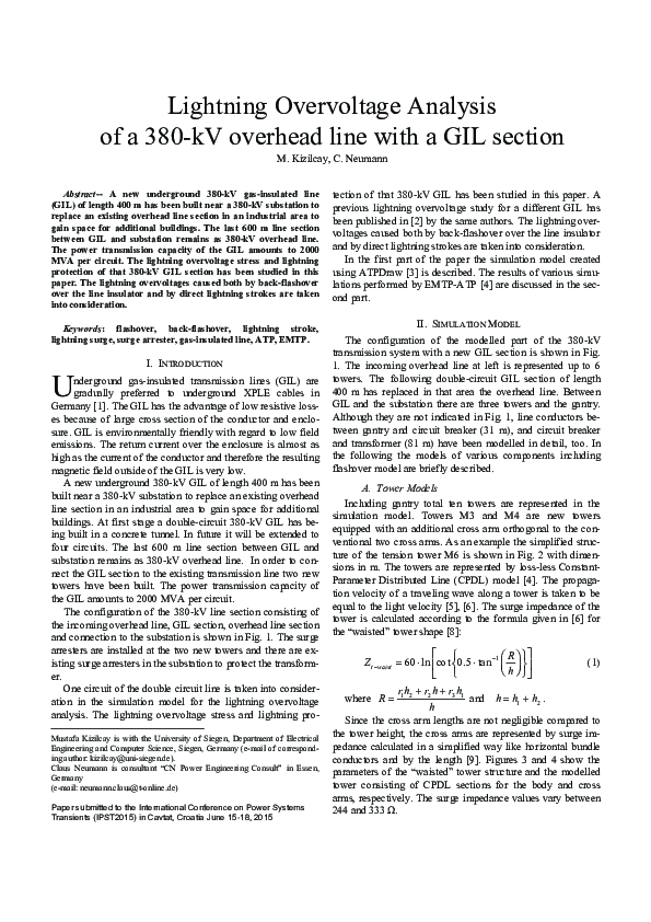 Pdf Lightning Overvoltage Analysis Of A 380 Kv Overhead Line With A Gil