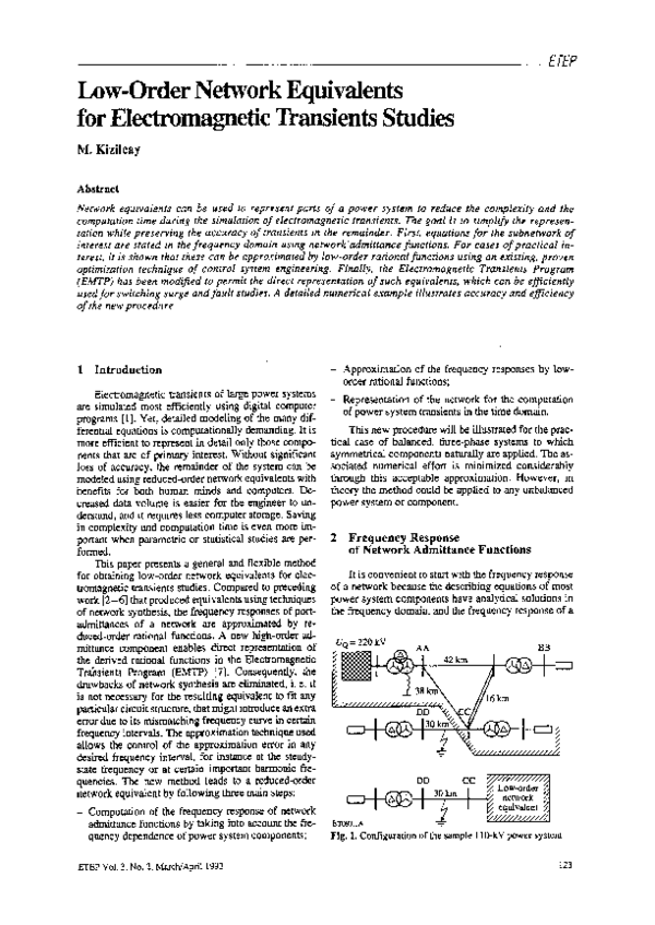 (PDF) Low-order network equivalents for electromagnetic transients studies