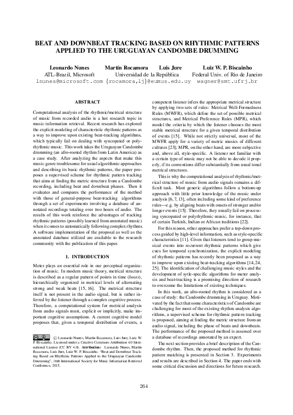 (PDF) Rhythmic Pattern Tracking in Candombe Drumming