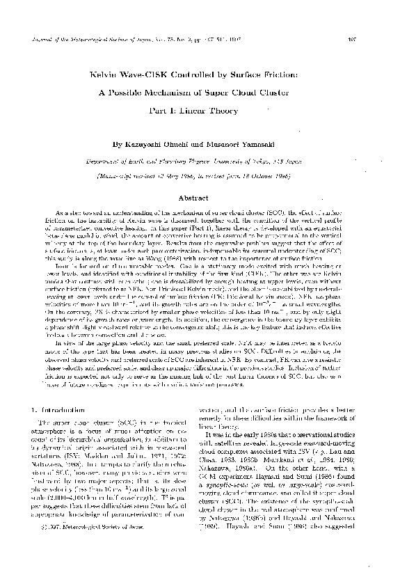 (PDF) Kelvin wave-CISK controlled by surface friction: a possible ...