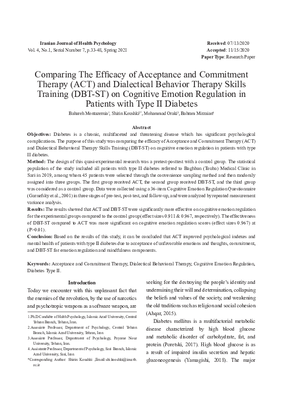 (PDF) Comparing The Efficacy of Acceptance and Commitment Therapy (ACT) and Dialectical Behavior ...