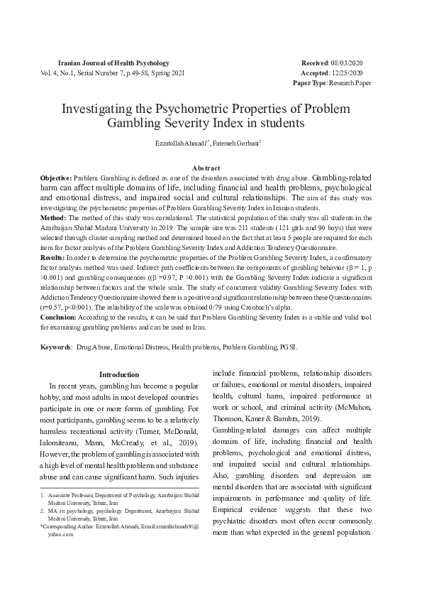 (PDF) Investigating the Psychometric Properties of Problem Gambling ...