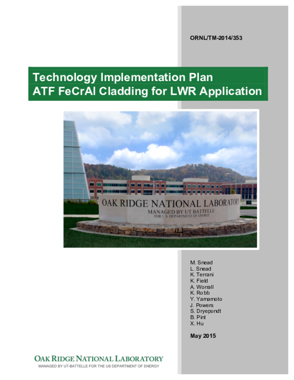 (PDF) Technology Implimentation Plan - ATF FeCrAl Cladding for LWR ...