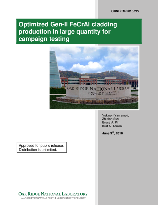 (PDF) Optimized Gen-II FeCrAl cladding production in large quantity for ...