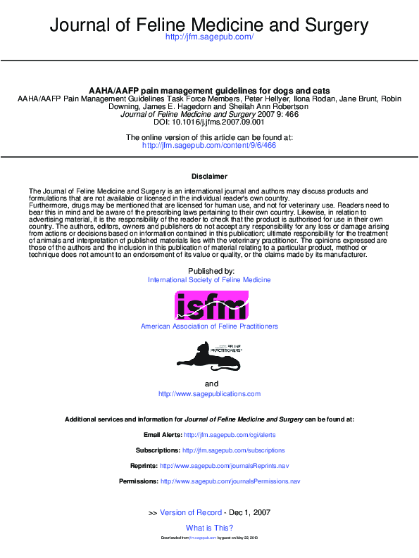 (PDF) AAHA/AAFP pain management guidelines for dogs and cats (PDF) AAHA/AAFP pain management guidelines for dogs and cats