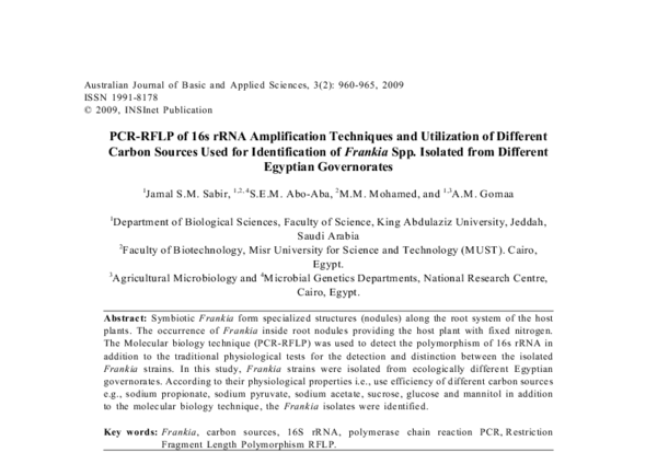 (PDF) PCR-RFLP of 16s rRNA Amplification Techniques and Utilization of ...