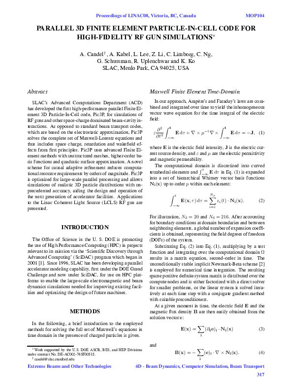 Pdf Parallel 3d Finite Element Particle In Cell Code For High
