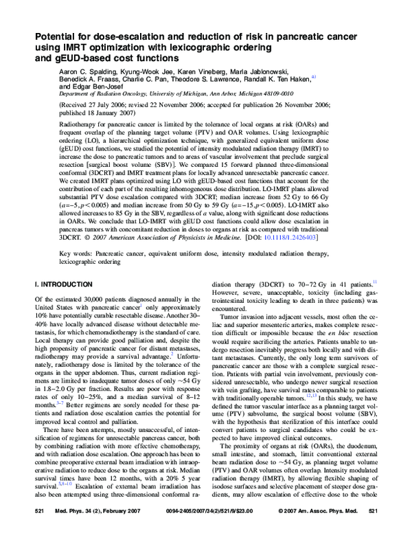 (PDF) Potential for dose-escalation and reduction of risk in pancreatic cancer using IMRT ...