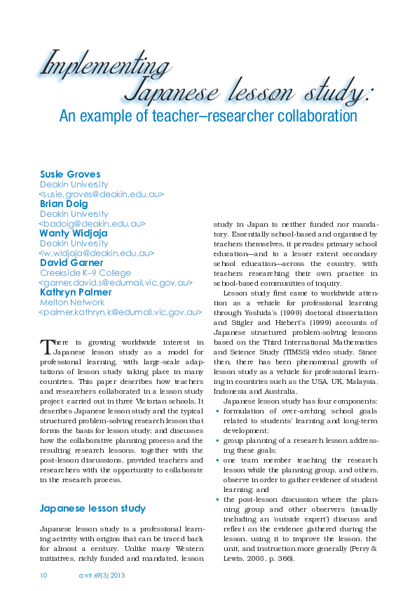 (PDF) Implementing Japanese lesson study: an example of teacher ...