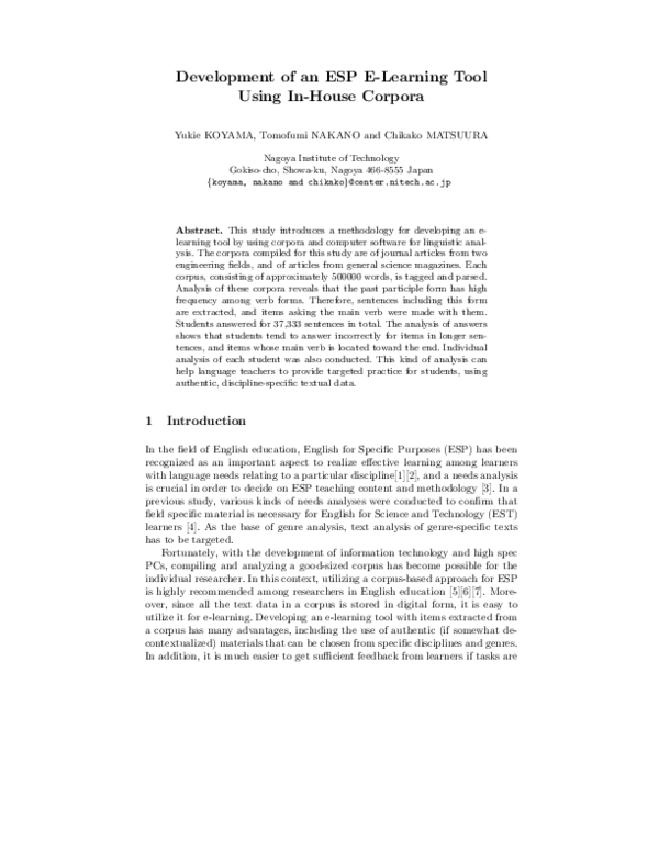 (PDF) Development of an ESP E-learning Tool Using In-House Corpora