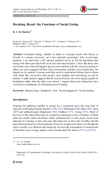 (PDF) Breaking Bread: the Functions of Social Eating