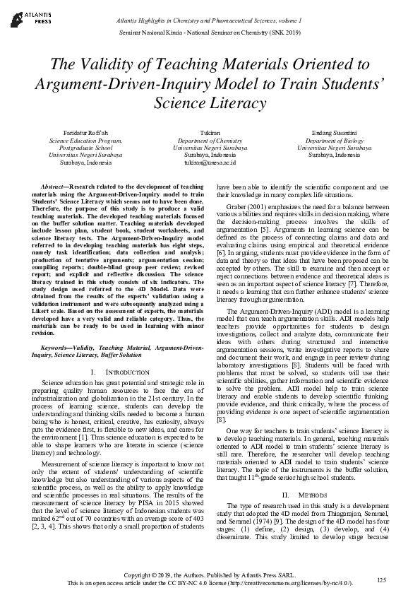 (PDF) The Validity of Teaching Materials Oriented to Argument-Driven-Inquiry Model to Train ...