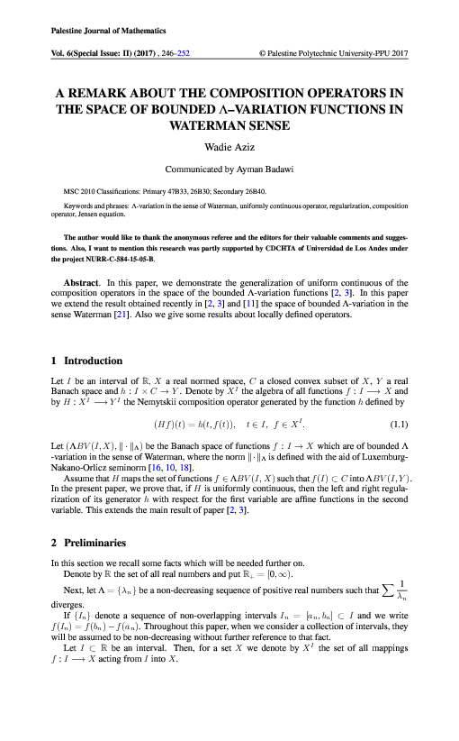 (PDF) A Remark About the Composition Operators in the Space of Bounded Lvariation Functions in ...