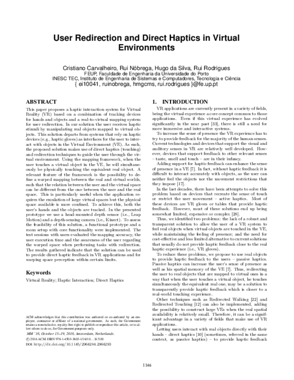(PDF) User Redirection and Direct Haptics in Virtual Environments