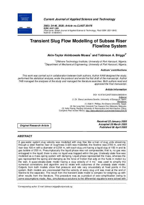 (PDF) Transient Slug Flow Modelling of Subsea Riser Flowline System