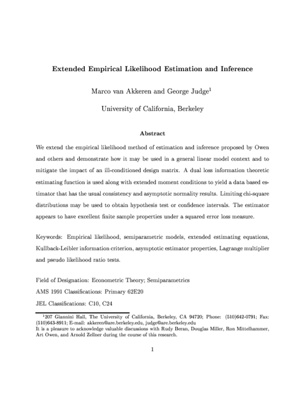 (PDF) Extended Empirical Likelihood Estimation and Inference