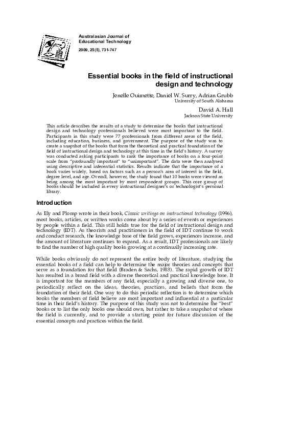 (PDF) Essential books in the field of instructional design and technology
