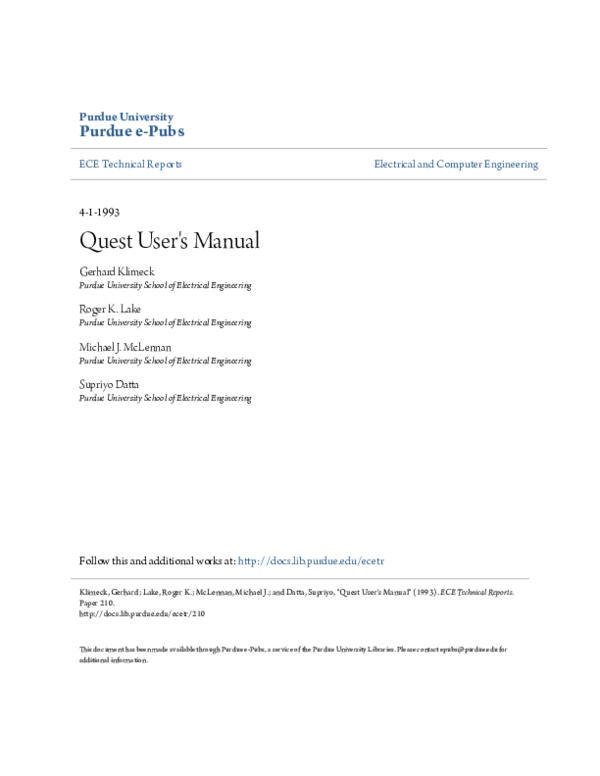 (PDF) Quest User's Manual | Gerhard Klimeck - Academia.edu