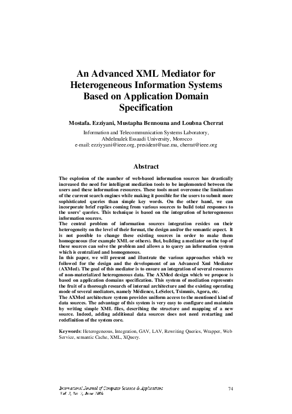 Pdf An Advanced Xml Mediator For Heterogeneous Information Systems Based On Application Domain