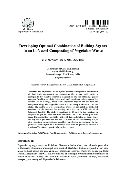 (PDF) Developing Optimal Combination of Bulking Agents in an In-Vessel ...