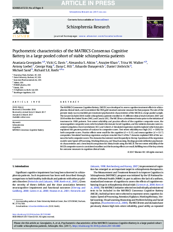 (PDF) Psychometric characteristics of the MATRICS Consensus Cognitive ...