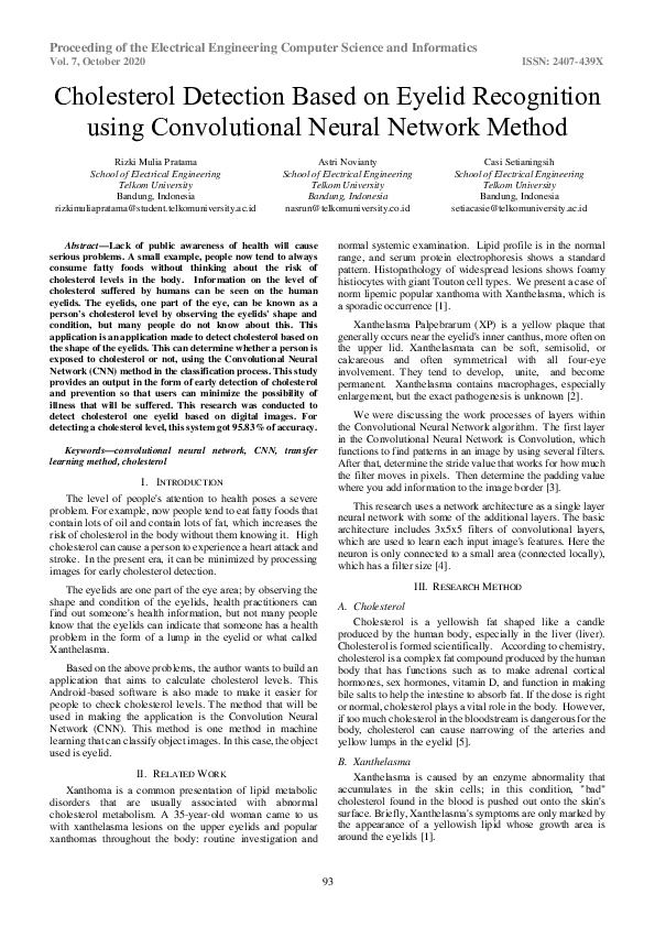 Pdf Cholesterol Detection Based On Eyelid Recognition Using Convolutional Neural Network Method