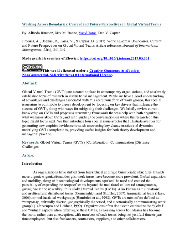 (PDF) Working Across Boundaries: Current and Future Perspectives on ...