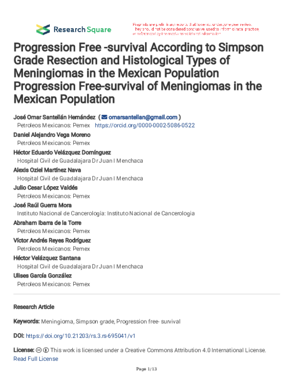 (PDF) Progression Free -survival According to Simpson Grade Resection ...