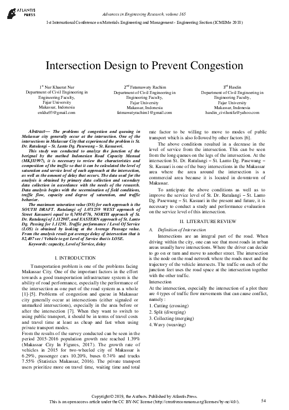 (PDF) Intersection Design to Prevent Congestion